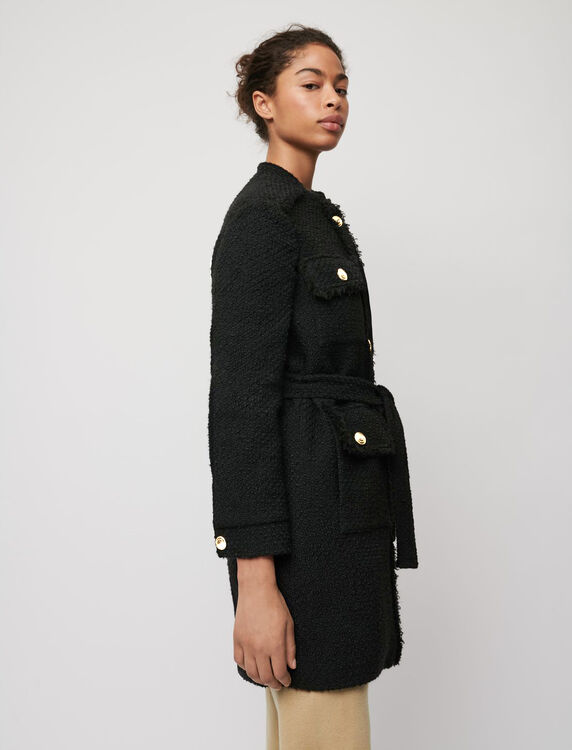 121GAMON Belted tweed-style coat - Coats & Jackets - Maje.com