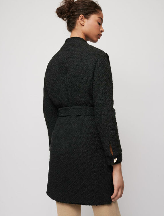 121GAMON Belted tweed-style coat - Coats & Jackets - Maje.com